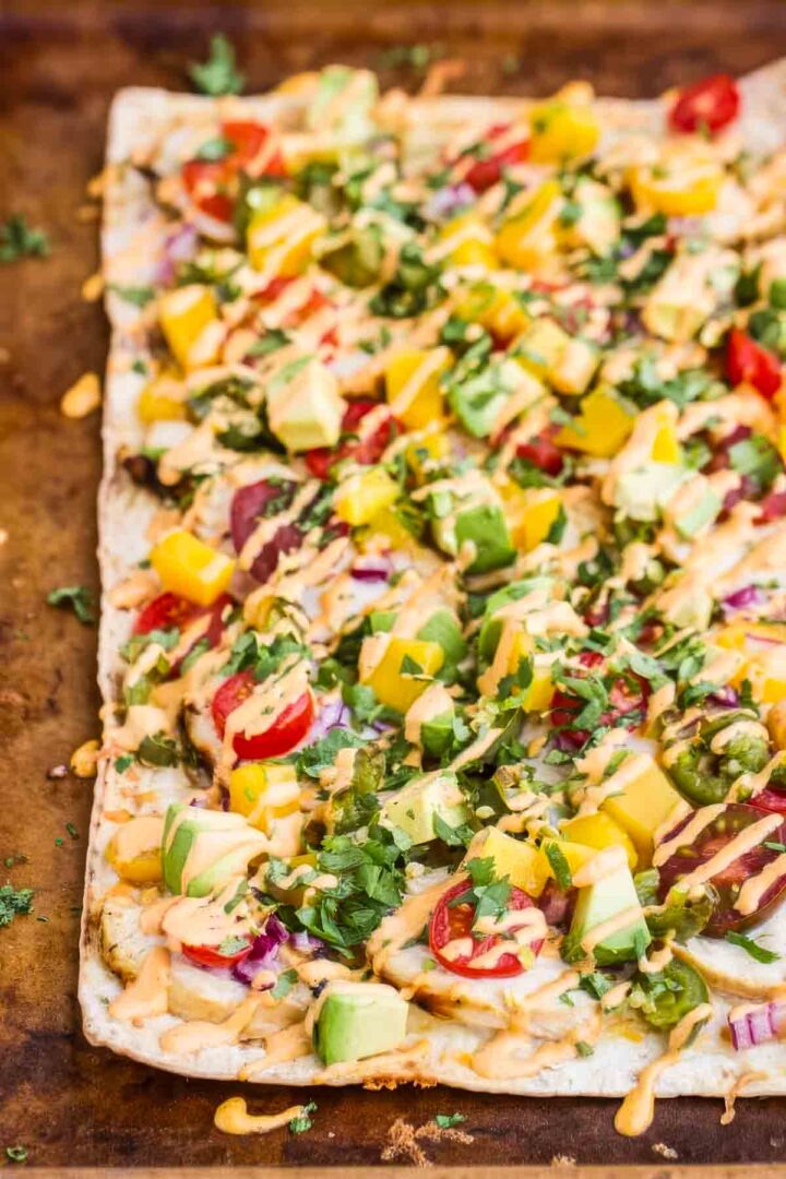 Chicken Flatbread With Mango, Jalapeños & Chipotle Sauce