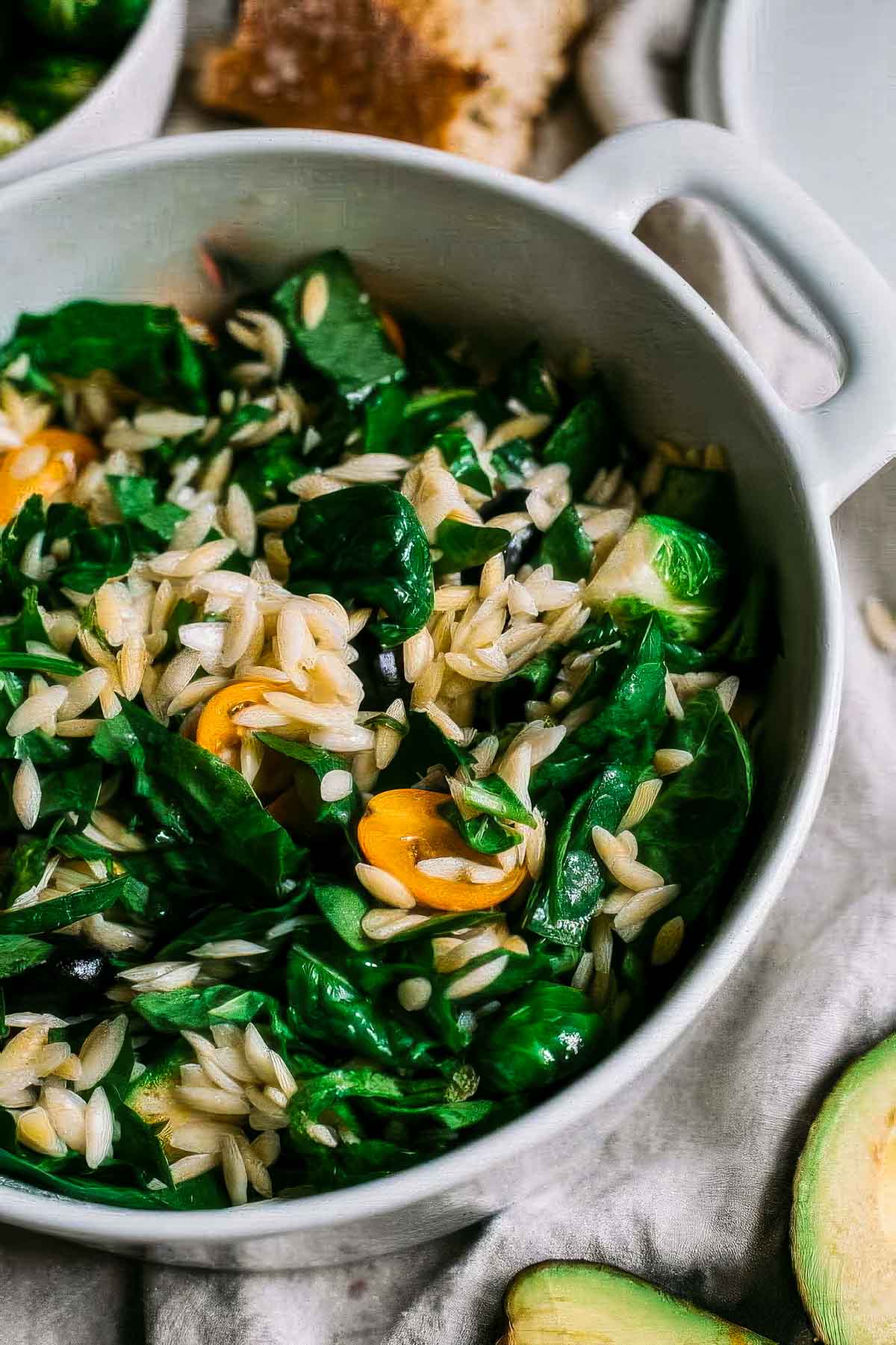 Quick & Easy Orzo Spinach Salad • The Wicked Noodle